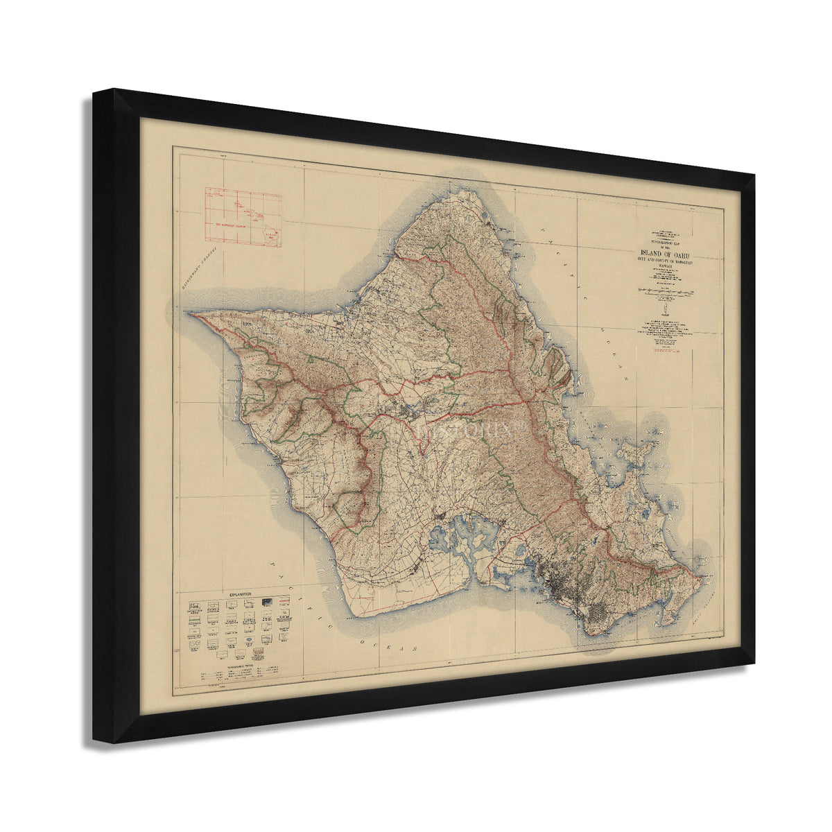 1938 Topographic Map of Oahu Honolulu Hawaii Map Framed Wall Art ...