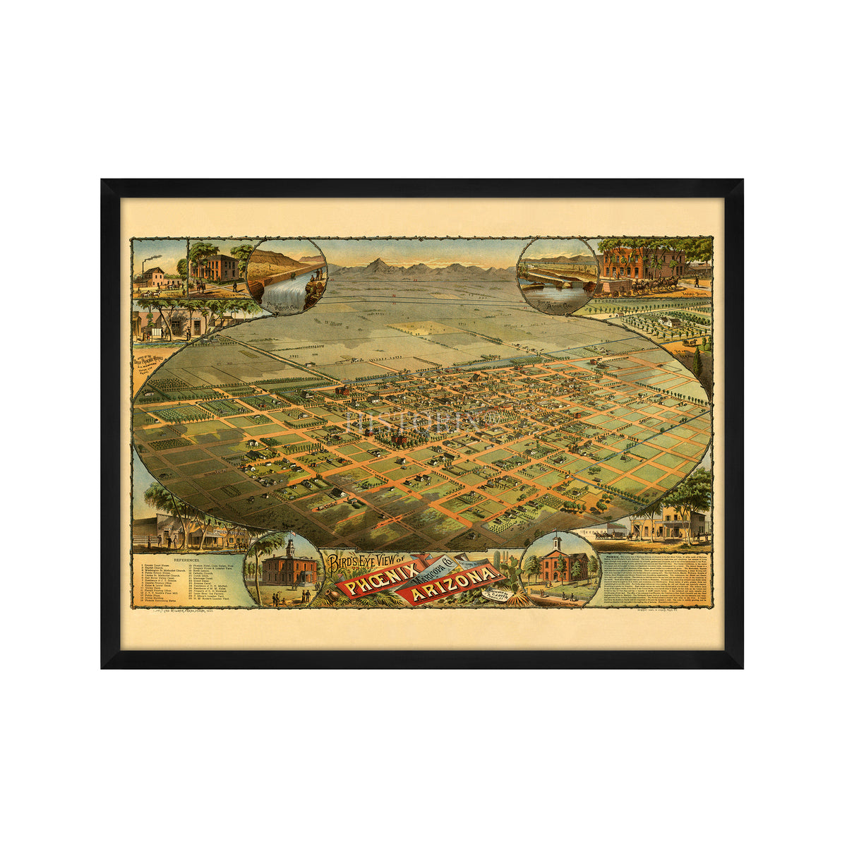 1885 Map of Phoenix Maricopa County Arizona Framed Wall Art – Historic ...