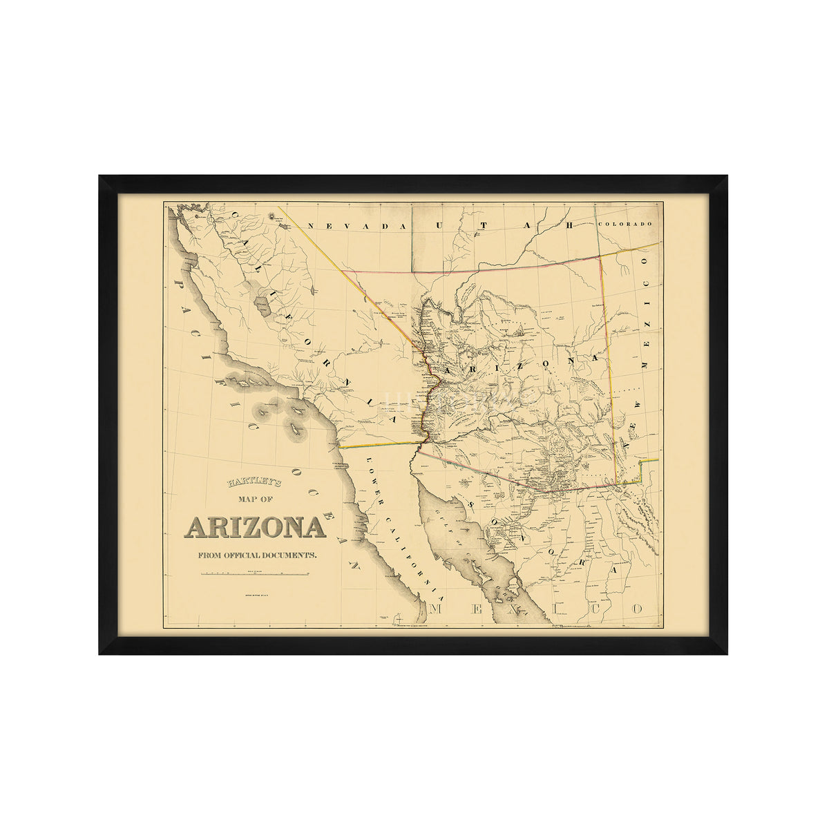 1865 Map of Arizona From Official Documents Framed Wall Art – Historic ...