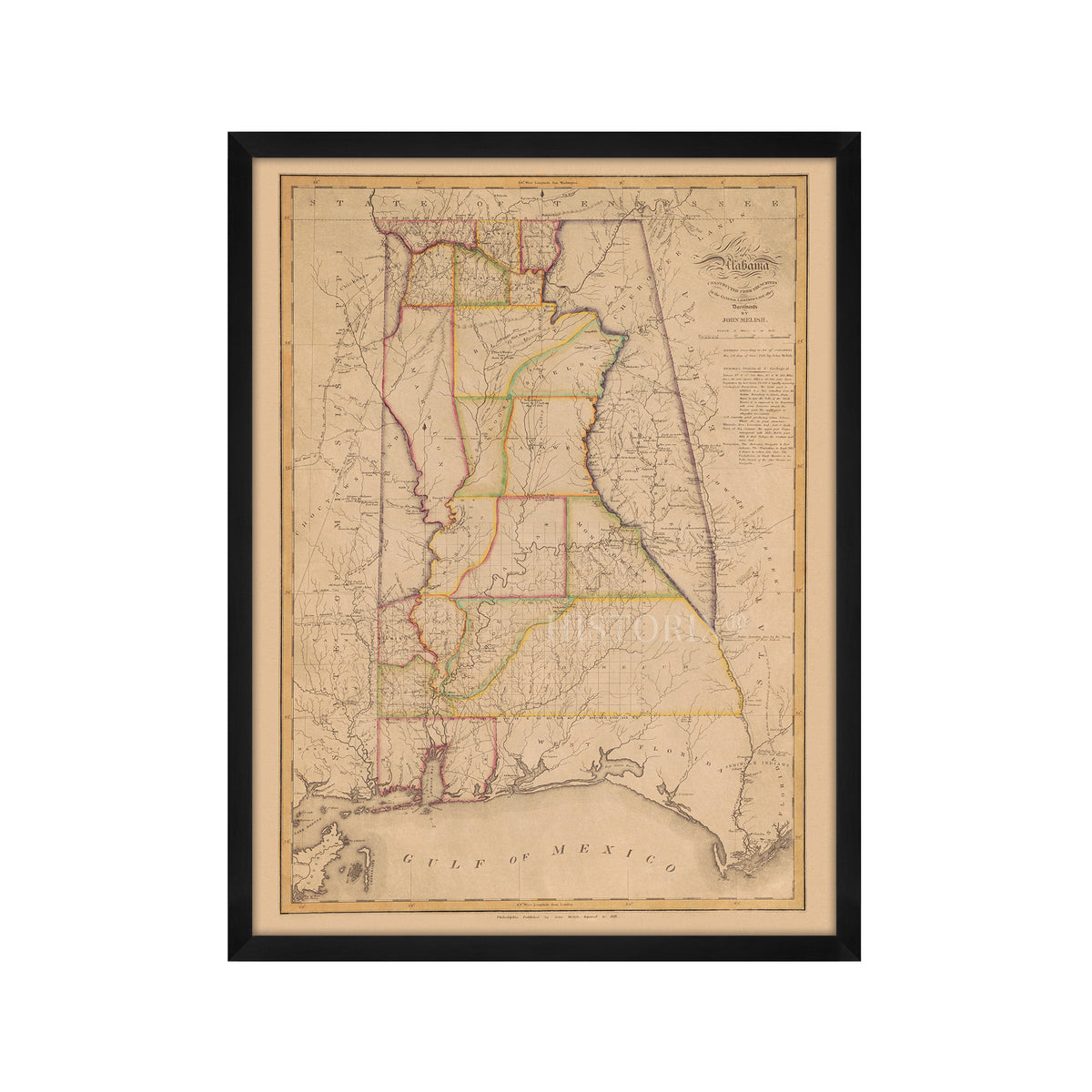 1819 Map of Alabama from General Land Office Surveys Framed Wall Art ...