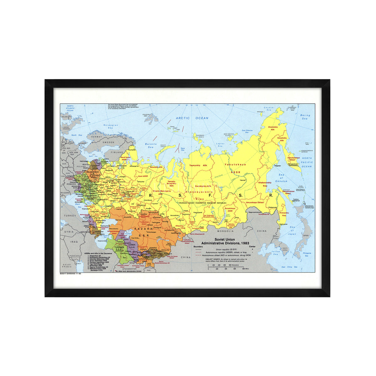 1983 Soviet Union Administrative Divisions Map Framed Wall Art ...