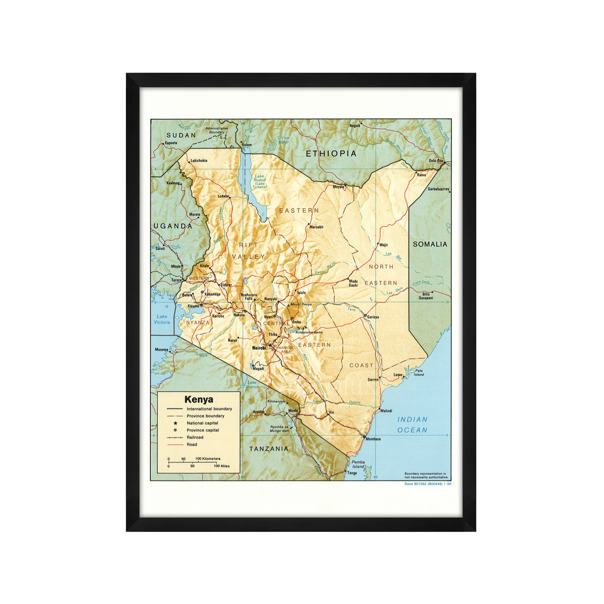 1988 Republic of Kenya Eastern Africa Map Framed Wall Art – Historic Prints