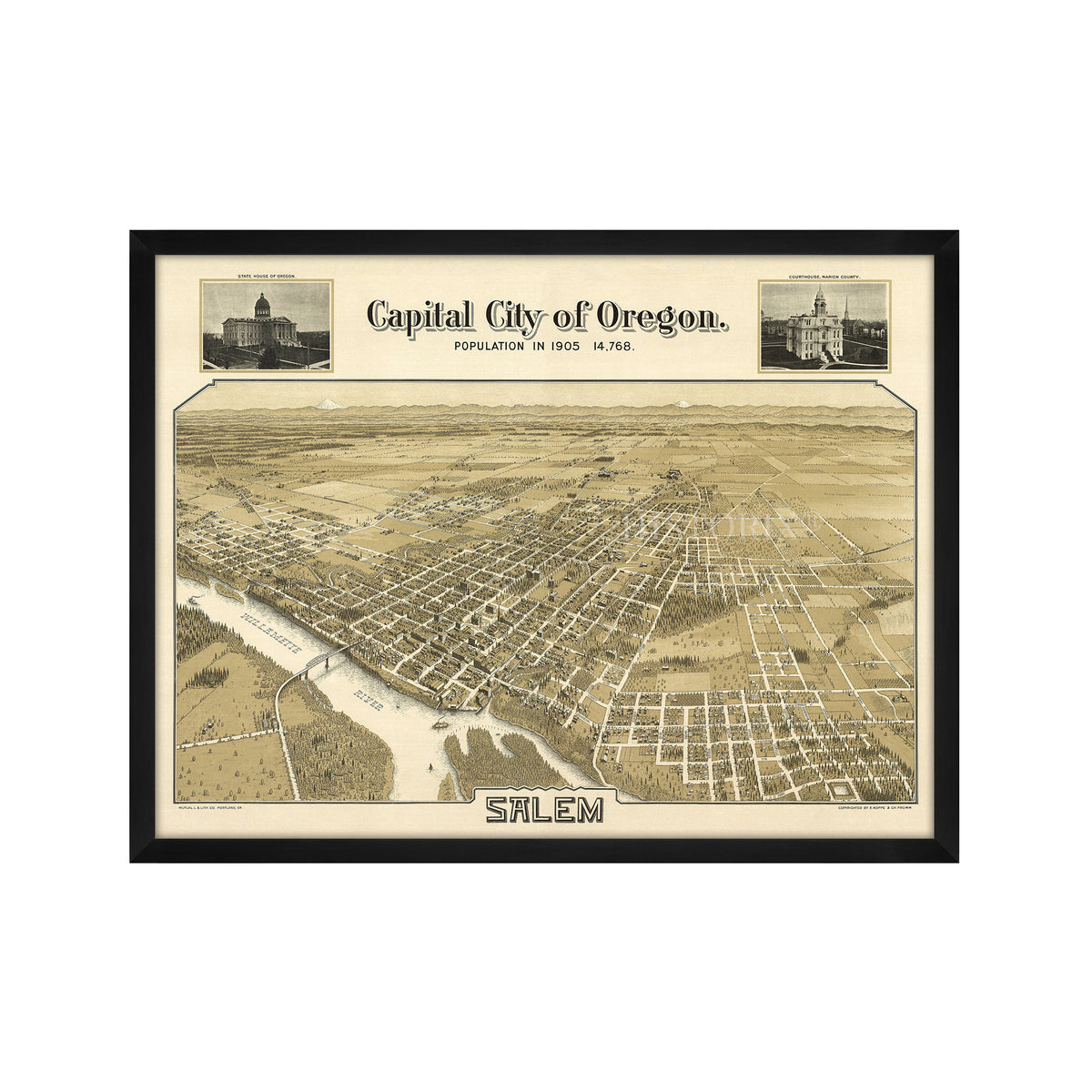 1905 Salem Capital City of Oregon Map Framed Wall Art – Historic Prints
