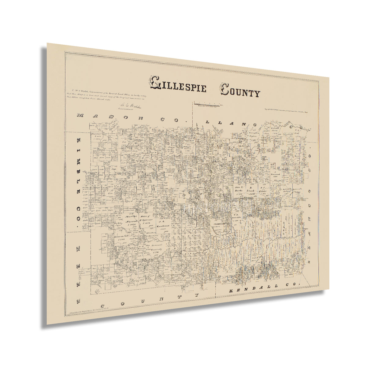 1879 Map of Gillespie County Texas State Wall Art Print – Historic Prints