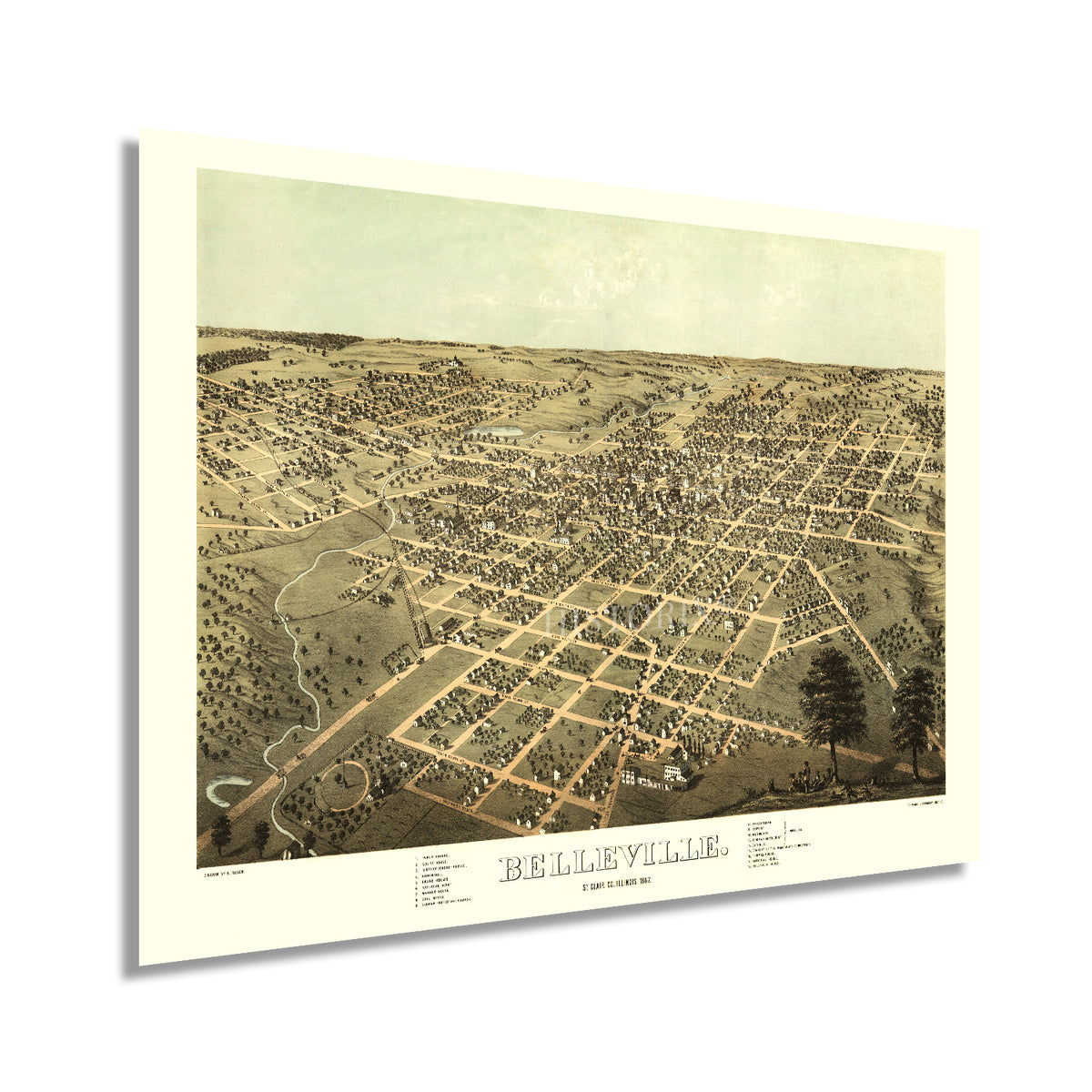 1867 Belleville City St. Clair County Illinois Map Wall Art Print ...