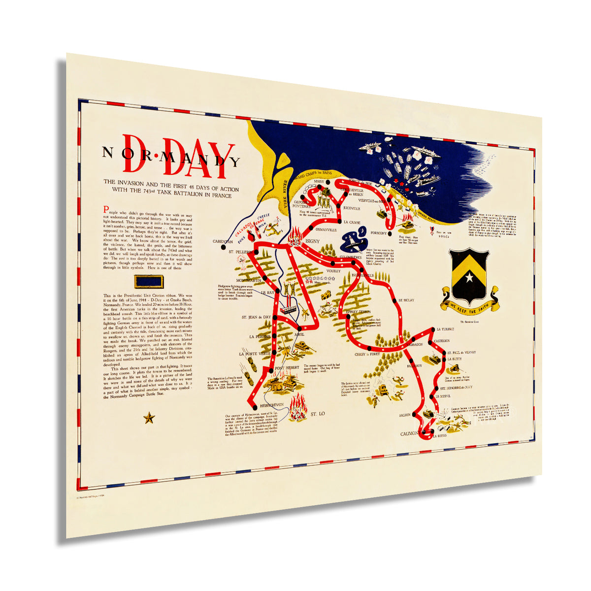 1944 D-Day Normandy The Invasion Map Wall Art Print – Historic Prints