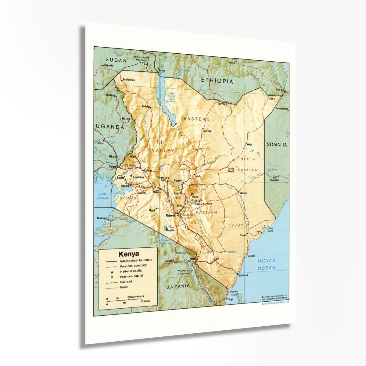 1988 Republic of Kenya Eastern Africa Map Wall Art Print – Historic Prints