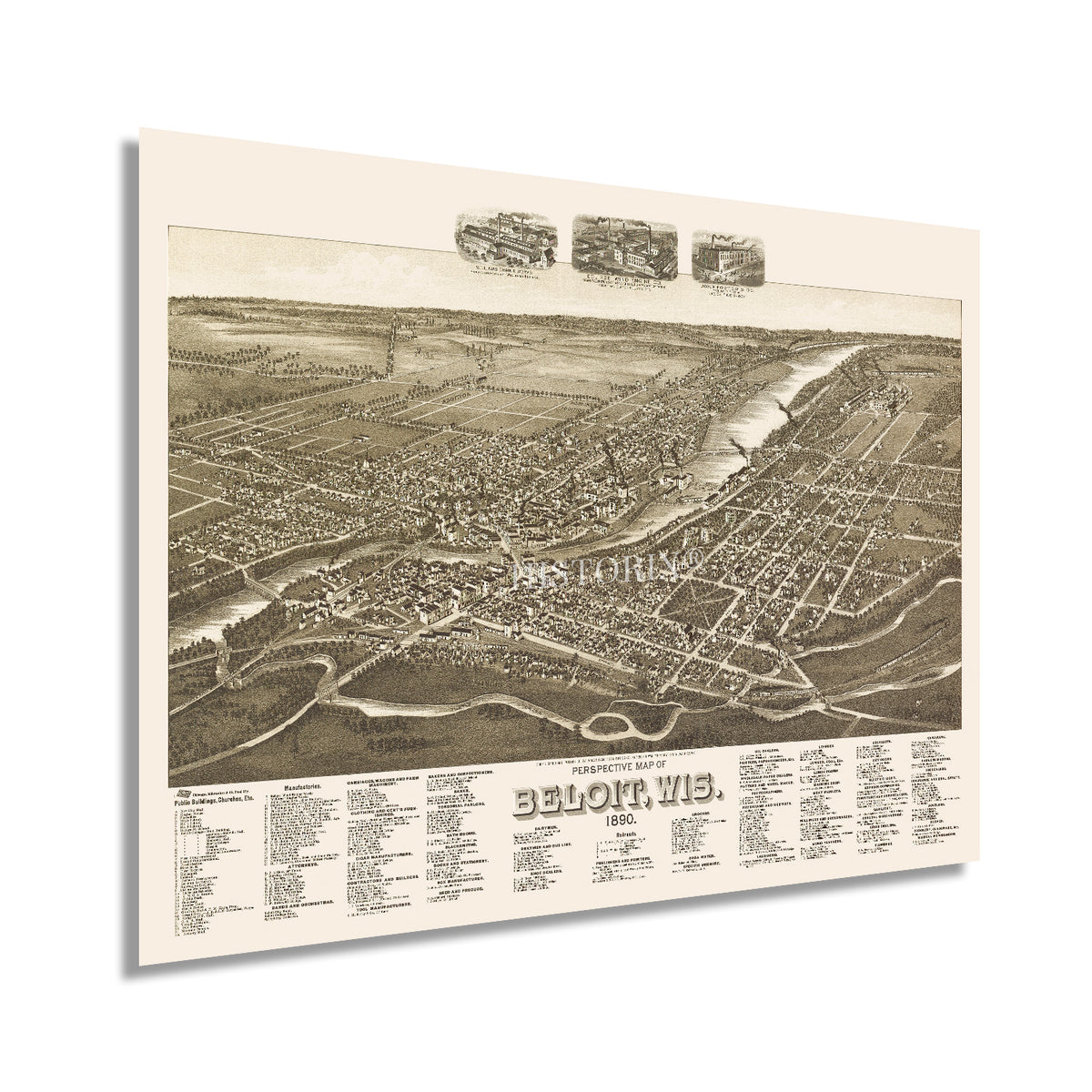1890 Perspective Map of Beloit City Wisconsin Wall Art Print – Historic ...