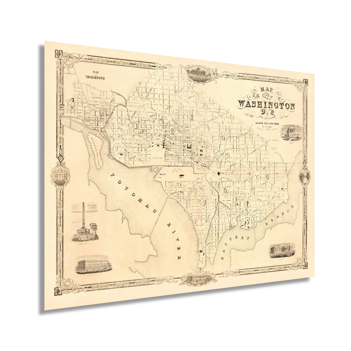 1850 Map of the City of Washington D.C. State Wall Art Print – Historic ...