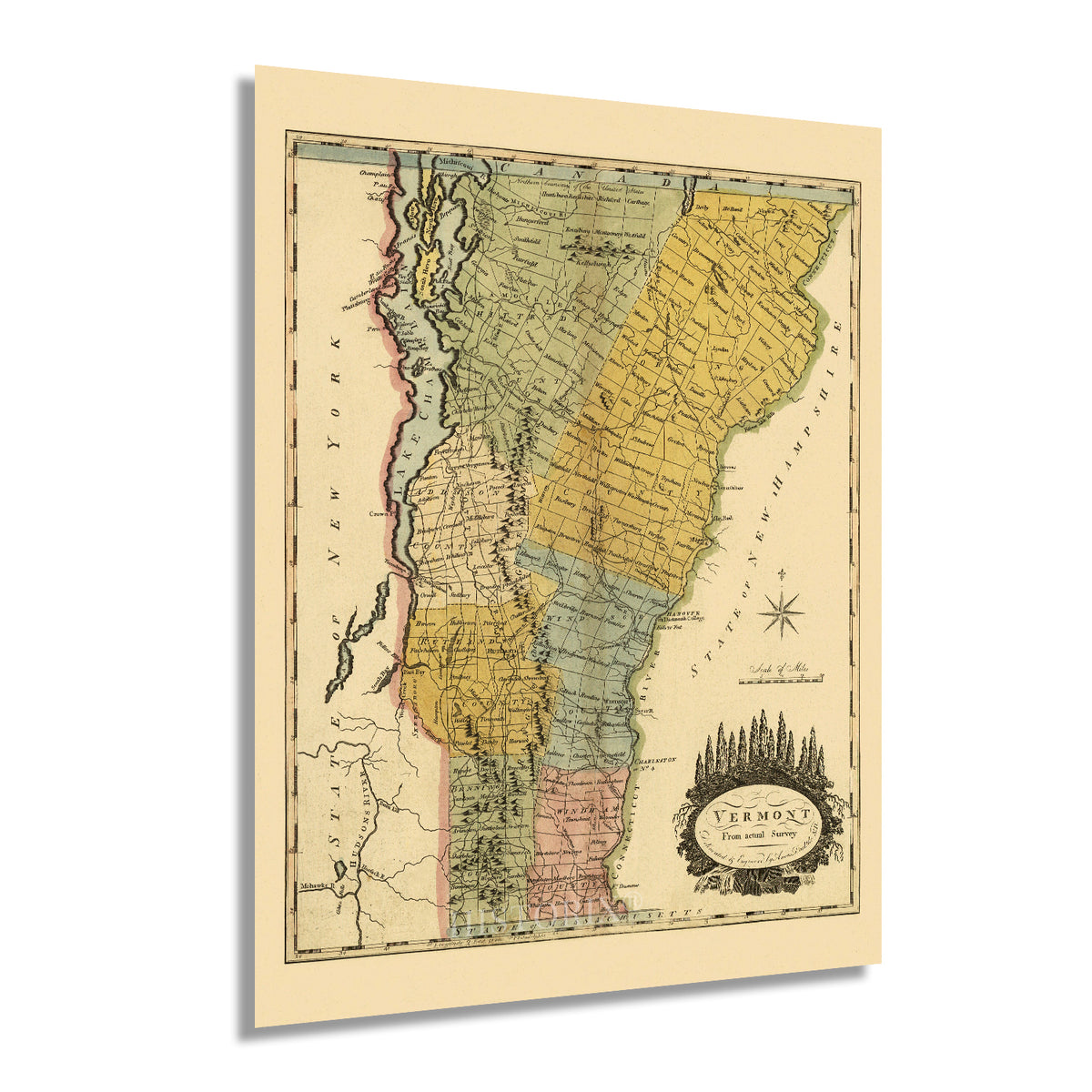 1814 Map of Vermont State from Actual Survey Wall Art Print – Historic ...