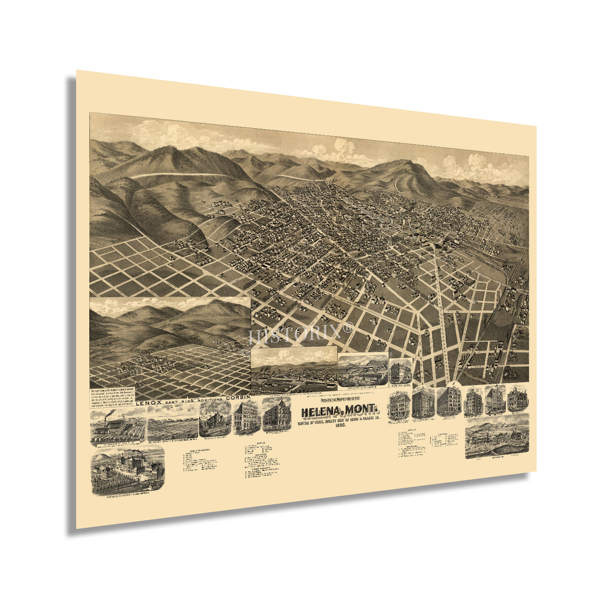 1890 Perspective Map of Helena City Montana State Wall Art Print ...