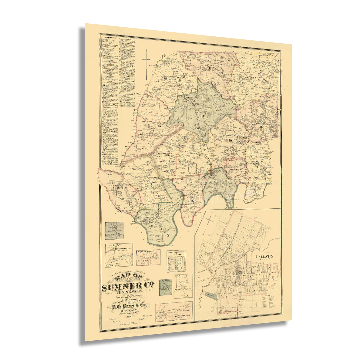 1878 Map of Sumner County Tennessee from Surveys Wall Art Print ...