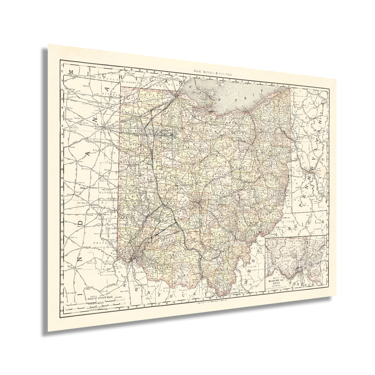 1894 Map of Ohio Showing Railroad Lines & Counties Wall Art Print ...