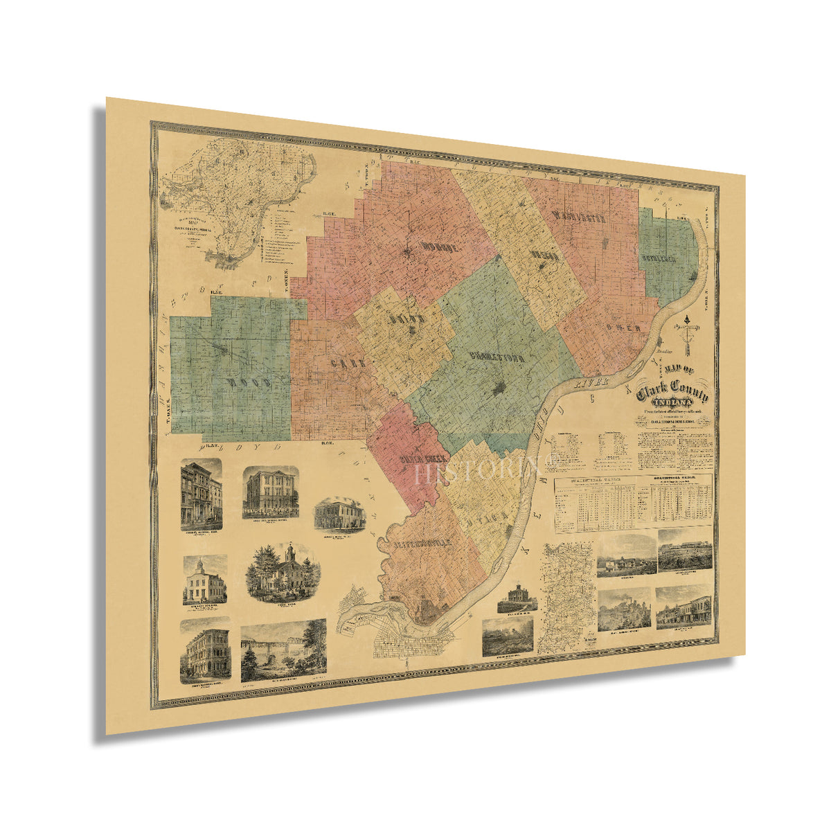 1875 Map of Clark County Indiana United States Wall Art Print ...