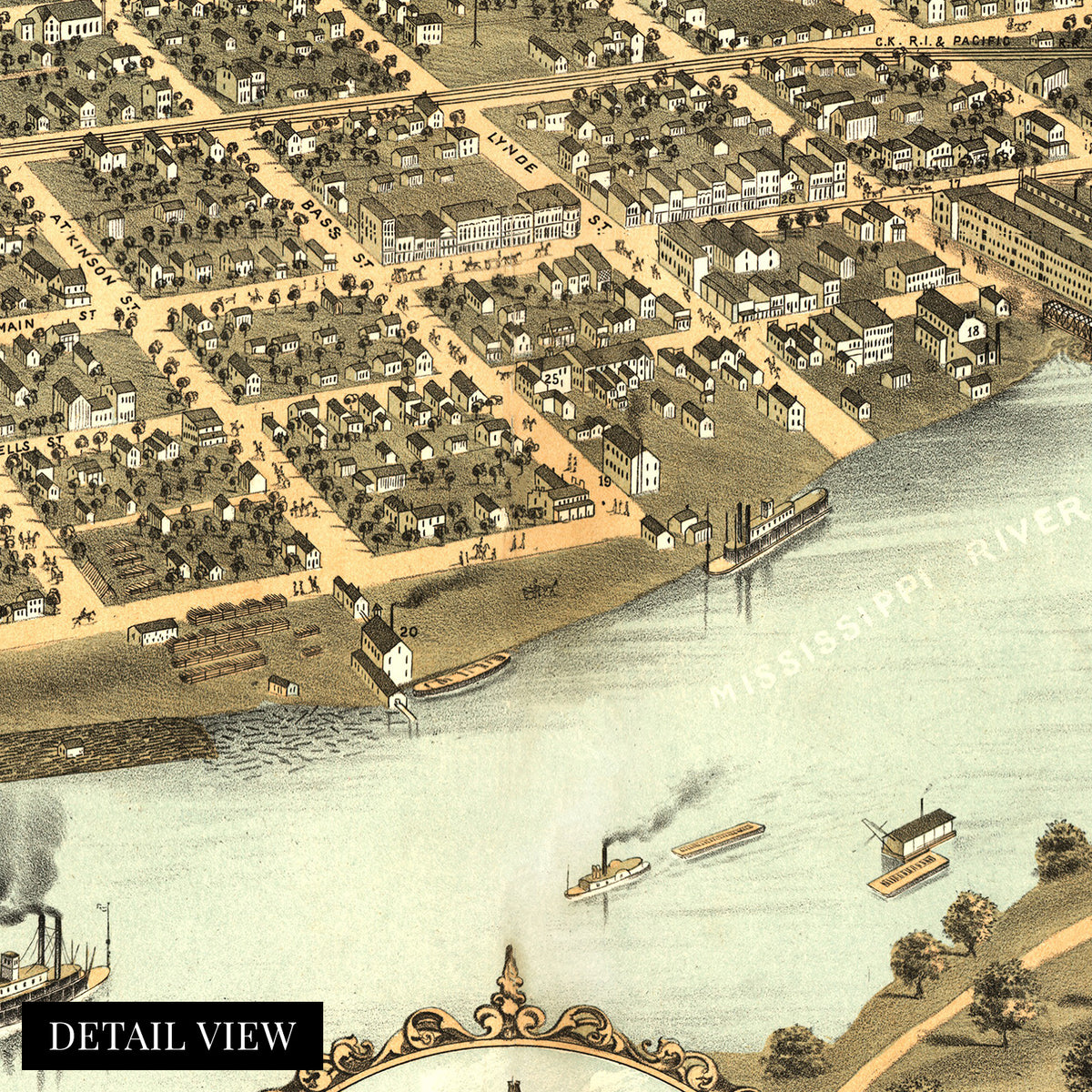 1869 Bird's Eye View of Moline City illinois Map Wall Art Print ...
