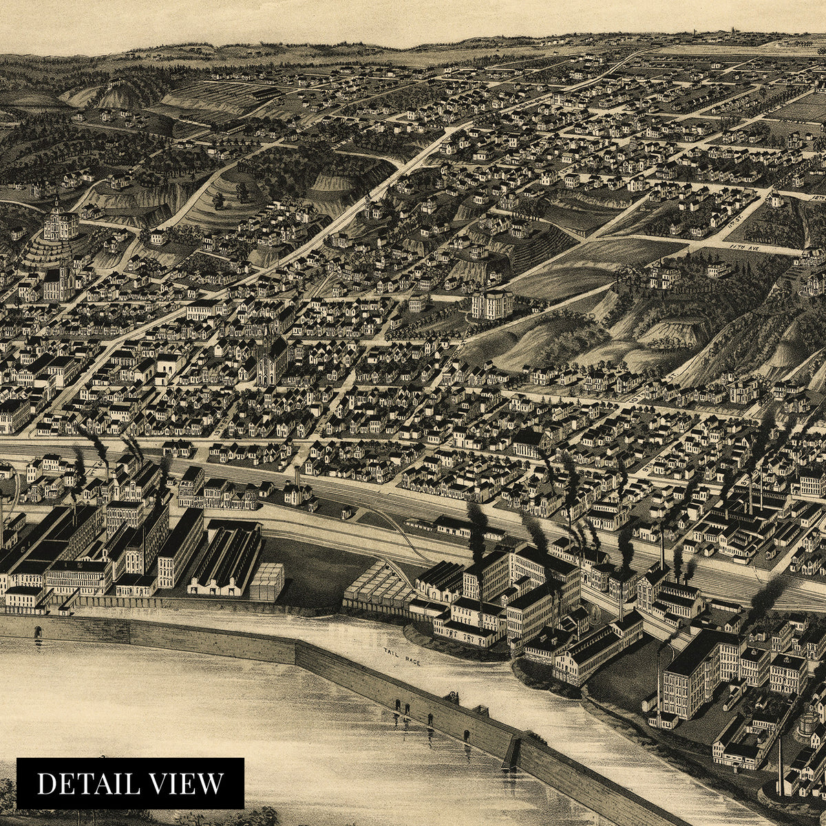 1889 Moline City Illinois Bird's Eye View Map Wall Art Print – Historic ...