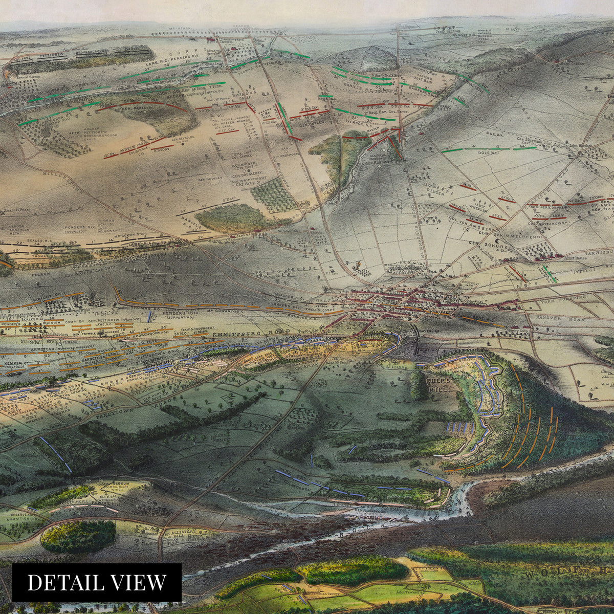 1863 Gettysburg Battlefield Bird's Eye View Map Wall Art Print ...