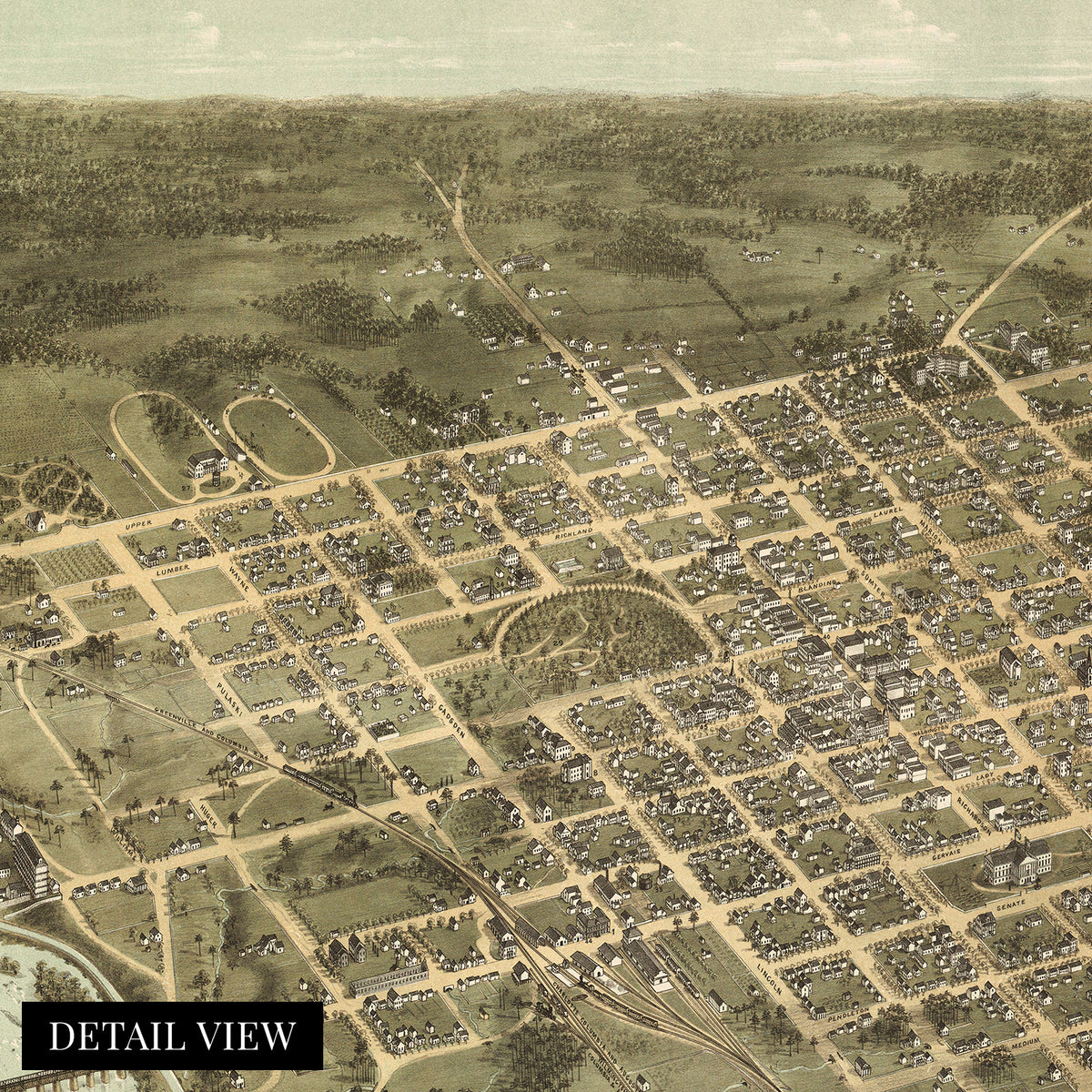 1872 Bird's Eye View Map of Columbia South Carolina Wall Art Print ...