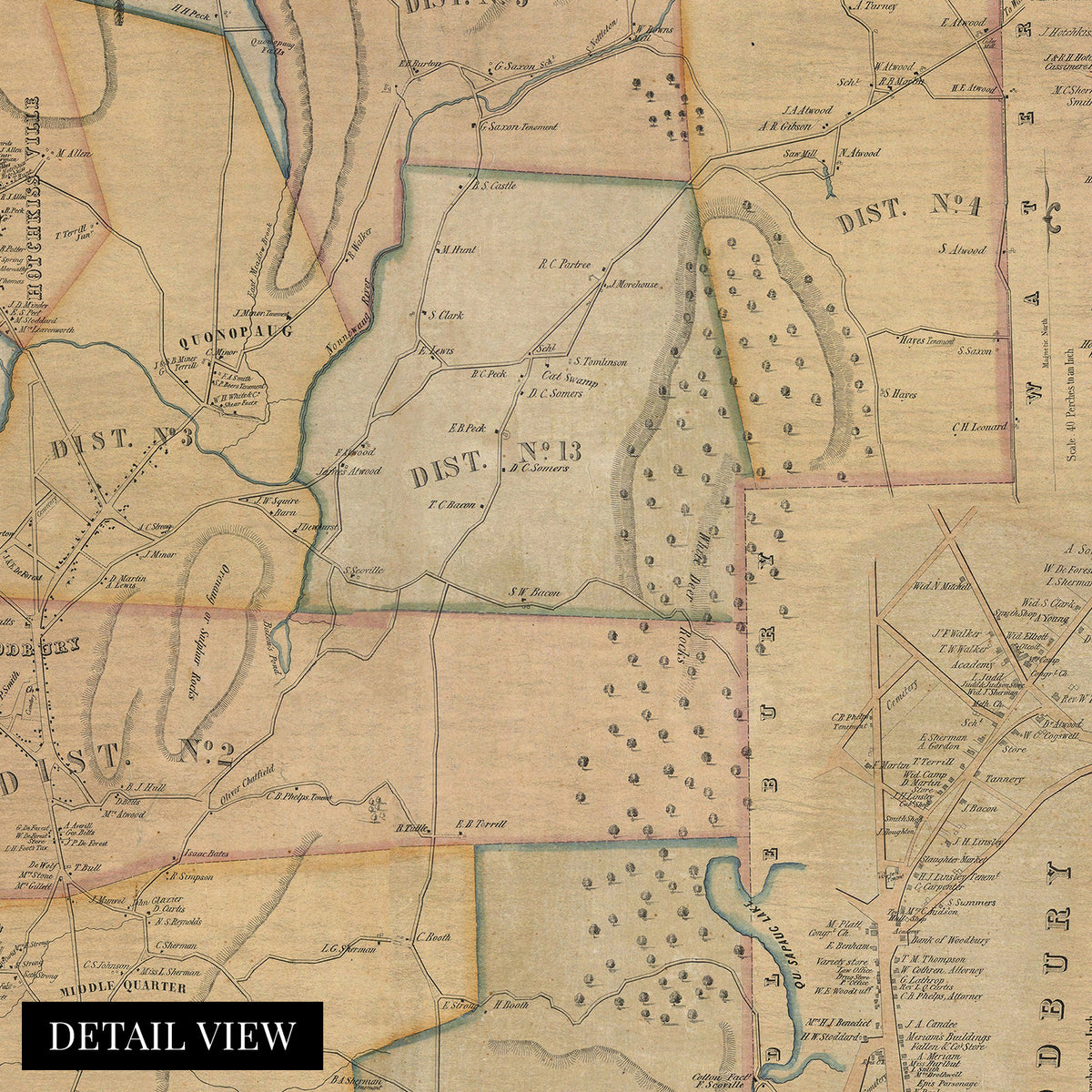 1853 Map of the Town of Woodbury Connecticut Wall Art Print – Historic ...