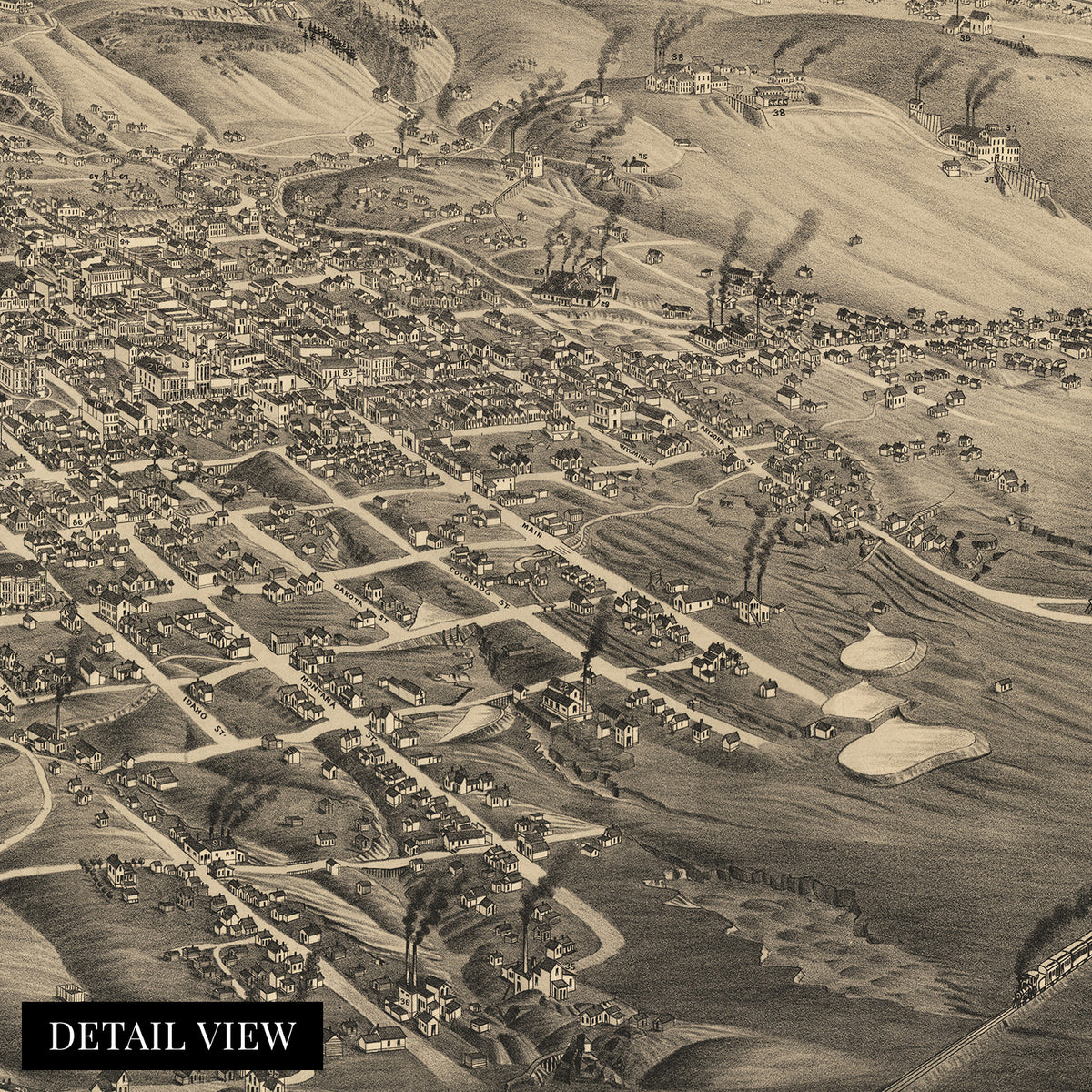 1884 Bird's Eye View Map of Butte-City Montana Wall Art Print ...