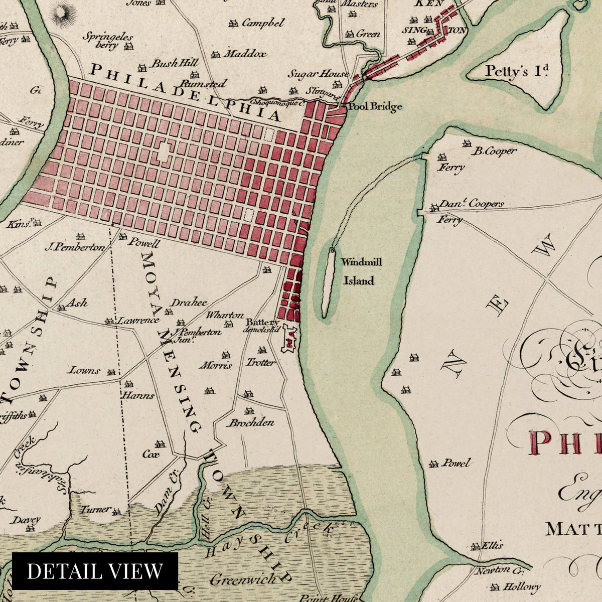 1777 Plan of Philadelphia City & Environs Map Wall Art Print – Historic ...