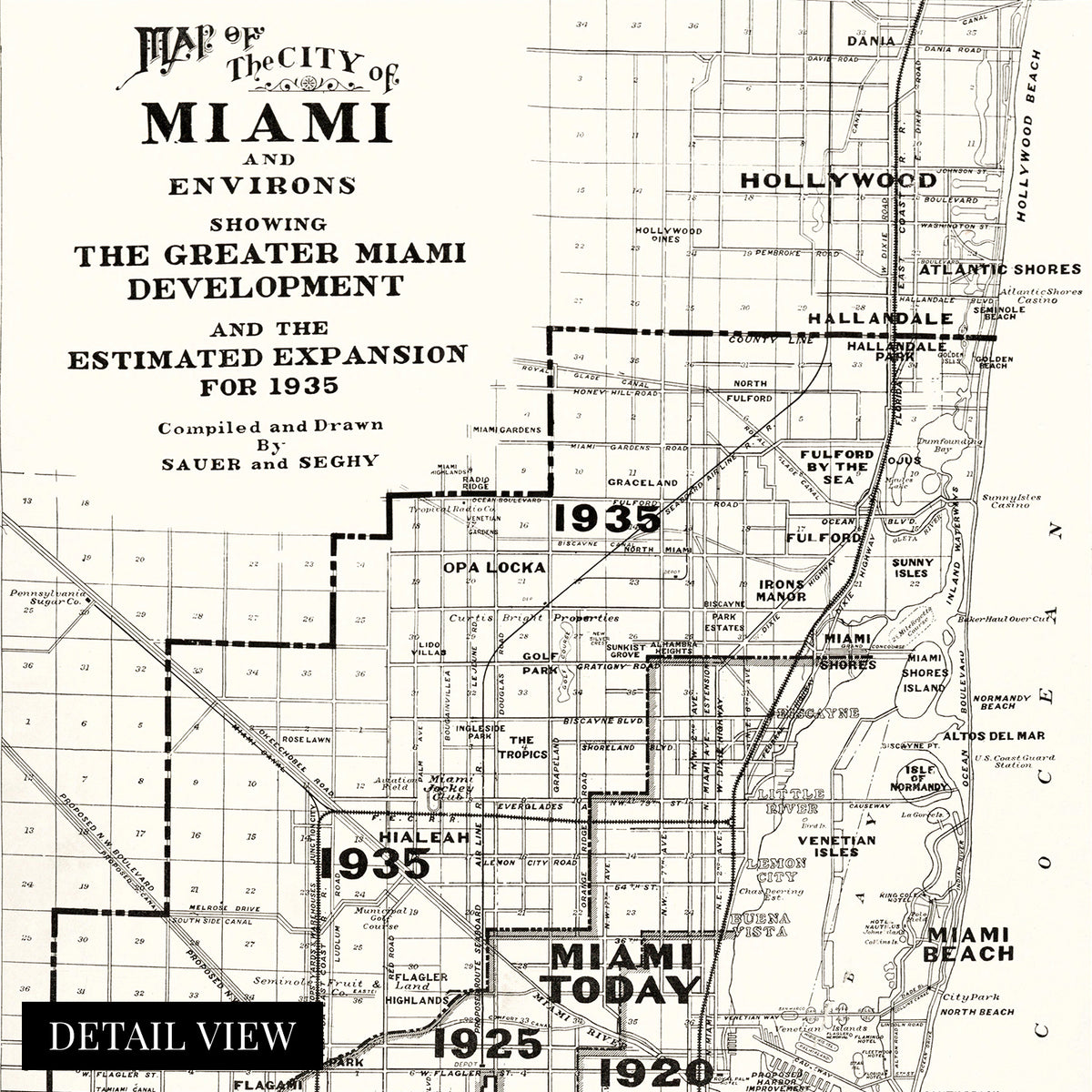 1925 Map of the City of Miami Florida & Environs Wall Art Print ...