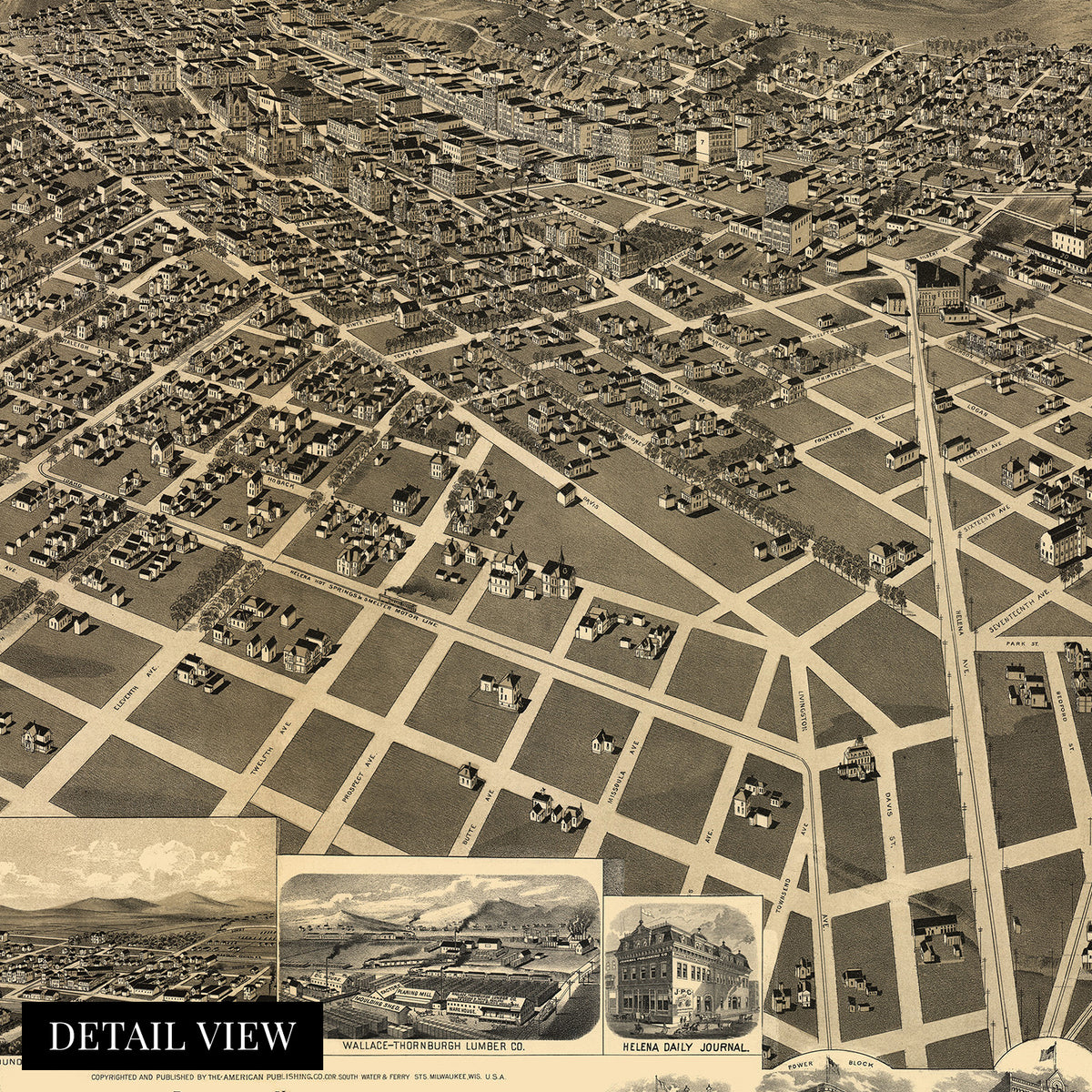 1890 Perspective Map of Helena City Montana State Wall Art Print ...