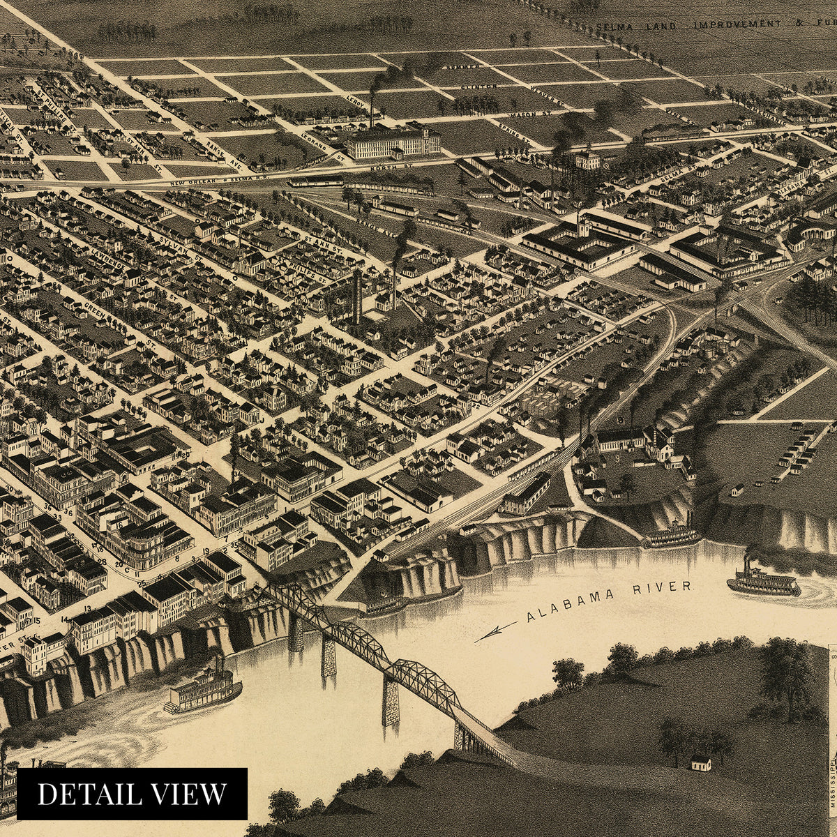 1887 Perspective Map of Selma City Alabama State Wall Art Print ...