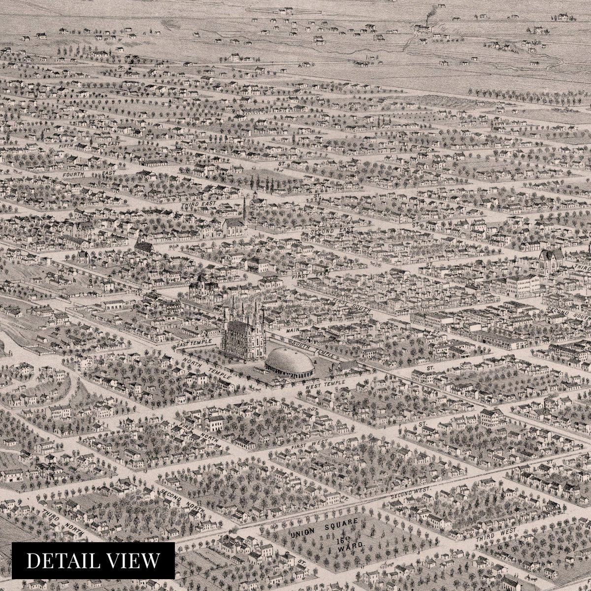 1875 Bird's Eye View Map of Salt Lake City Utah Wall Art Print ...