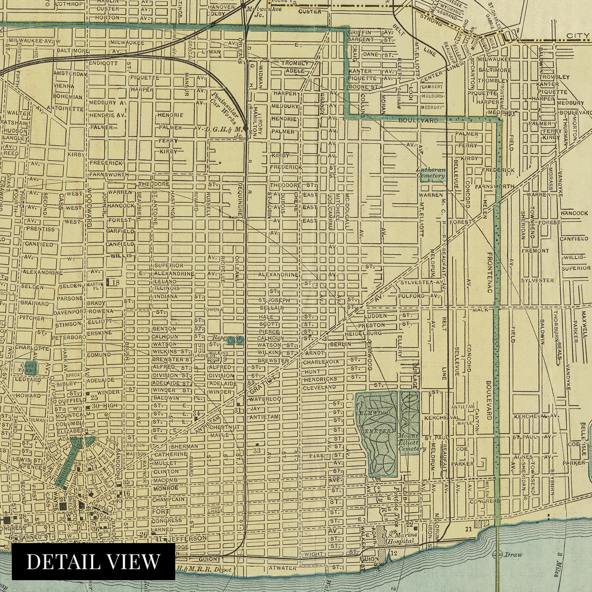 1895 Map of Detroit City Michigan United States Wall Art Print ...