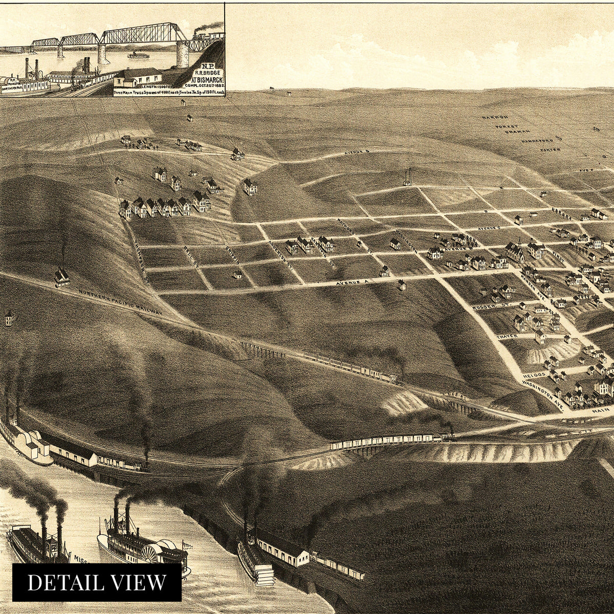 1883 Bird's Eye View Map of Bismarck North Dakota Wall Art Print ...