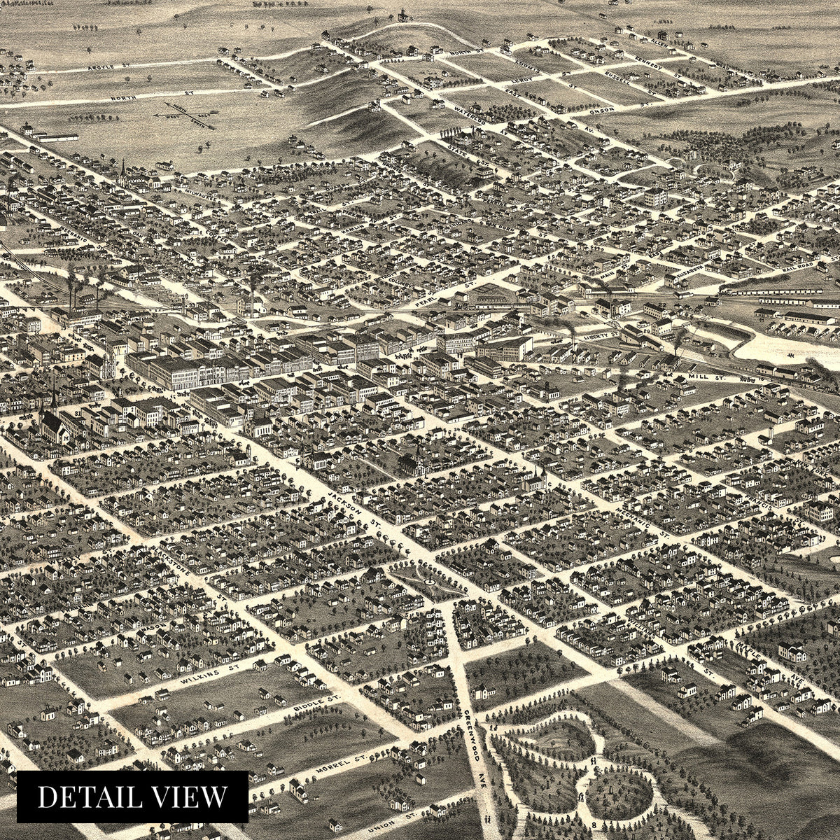 1881 Panoramic View of Jackson City Michigan Map Wall Art Print ...