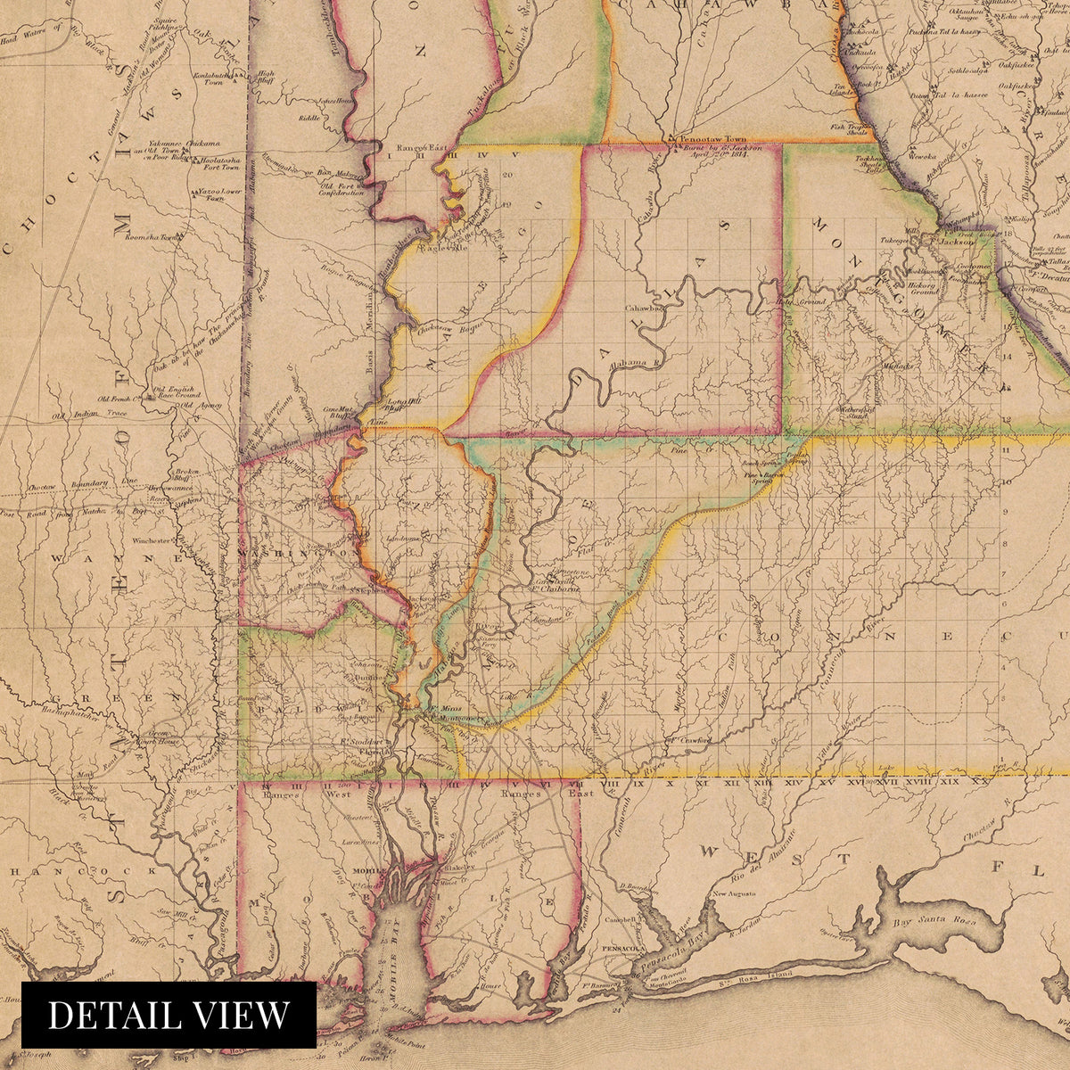 1819 Map of Alabama from General Land Office Surveys Wall Art Print ...