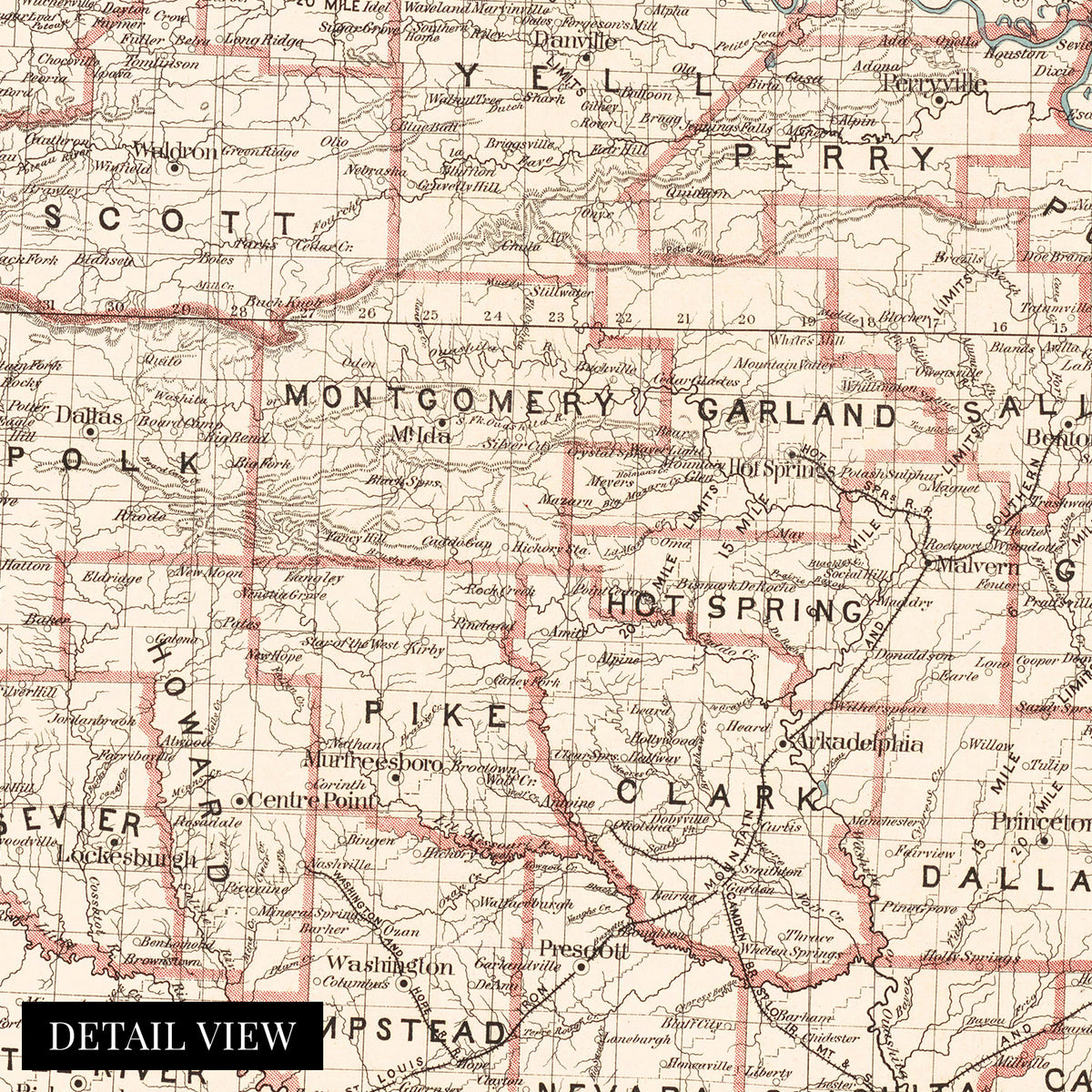 1886 Arkansas State Map from General Land Office Wall Art Print ...