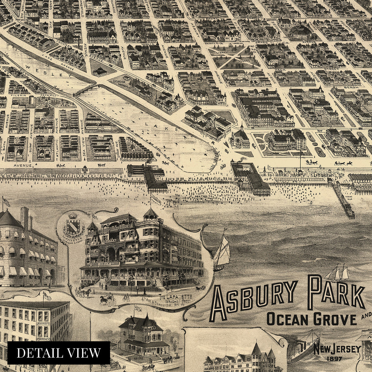 1897 Asbury Park Ocean Grove & Vicinity New Jersey Map Wall Art Print ...