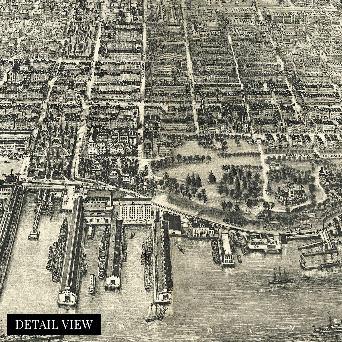 1904 Hoboken City New Jersey Bird's Eye View Map Wall Art Print ...