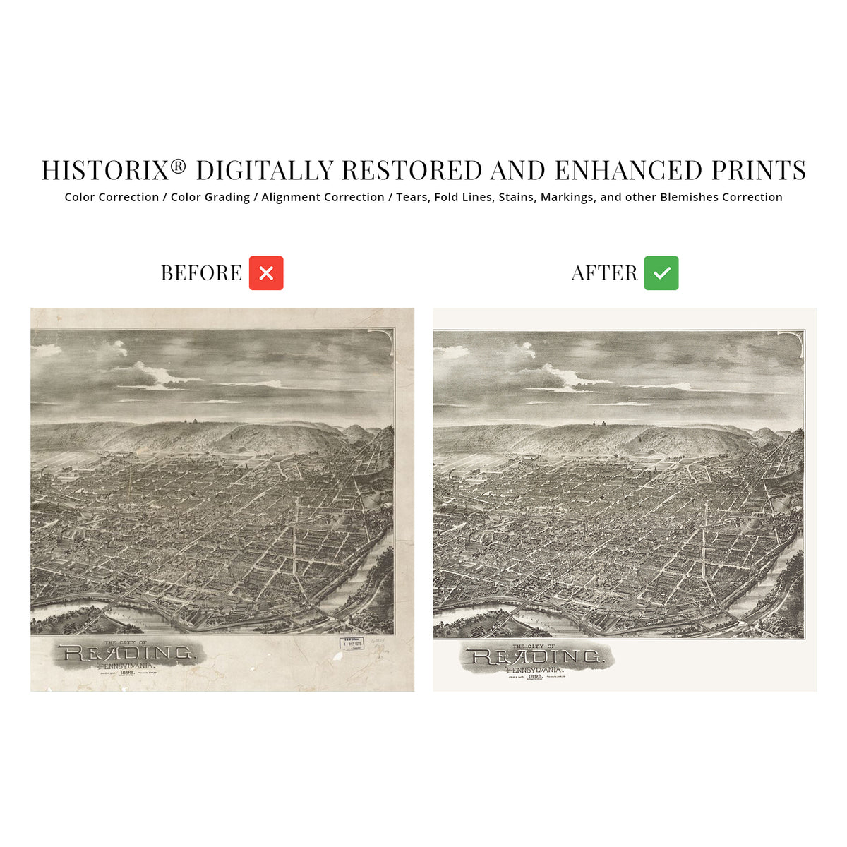 1898 The City of Reading Pennsylvania State Map Wall Art Print ...