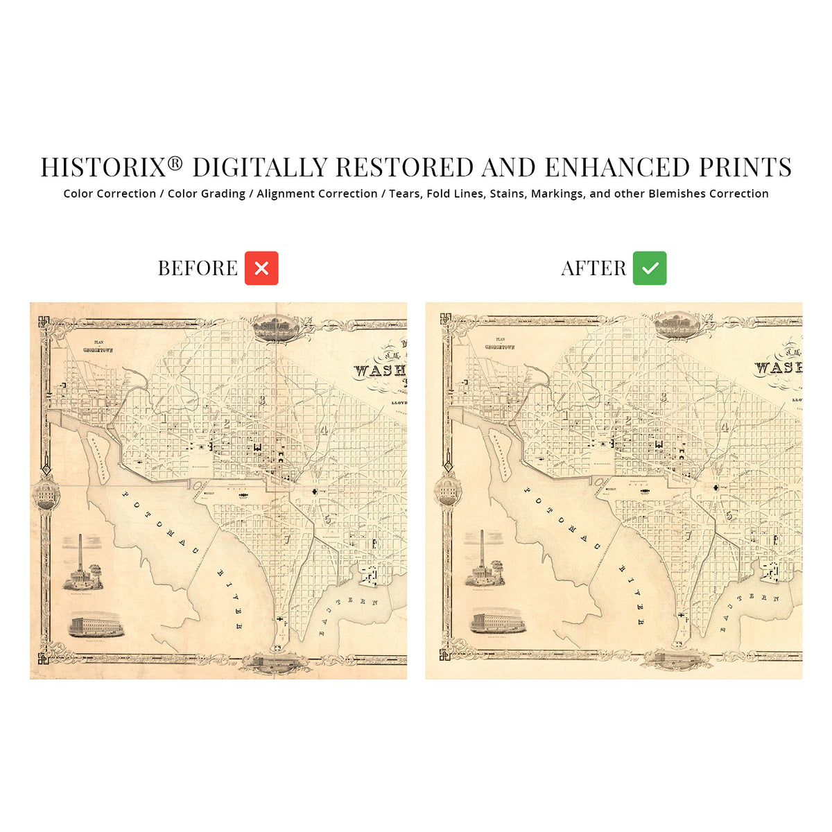 1850 Map of the City of Washington D.C. State Wall Art Print – Historic ...