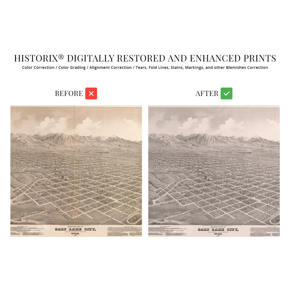1875 Bird's Eye View Map of Salt Lake City Utah Wall Art Print ...