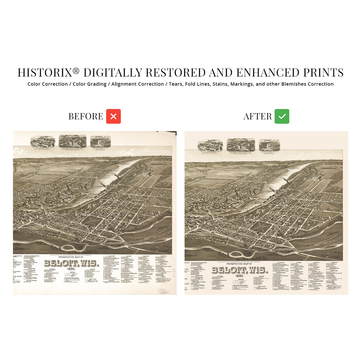 1890 Perspective Map of Beloit City Wisconsin Wall Art Print – Historic ...