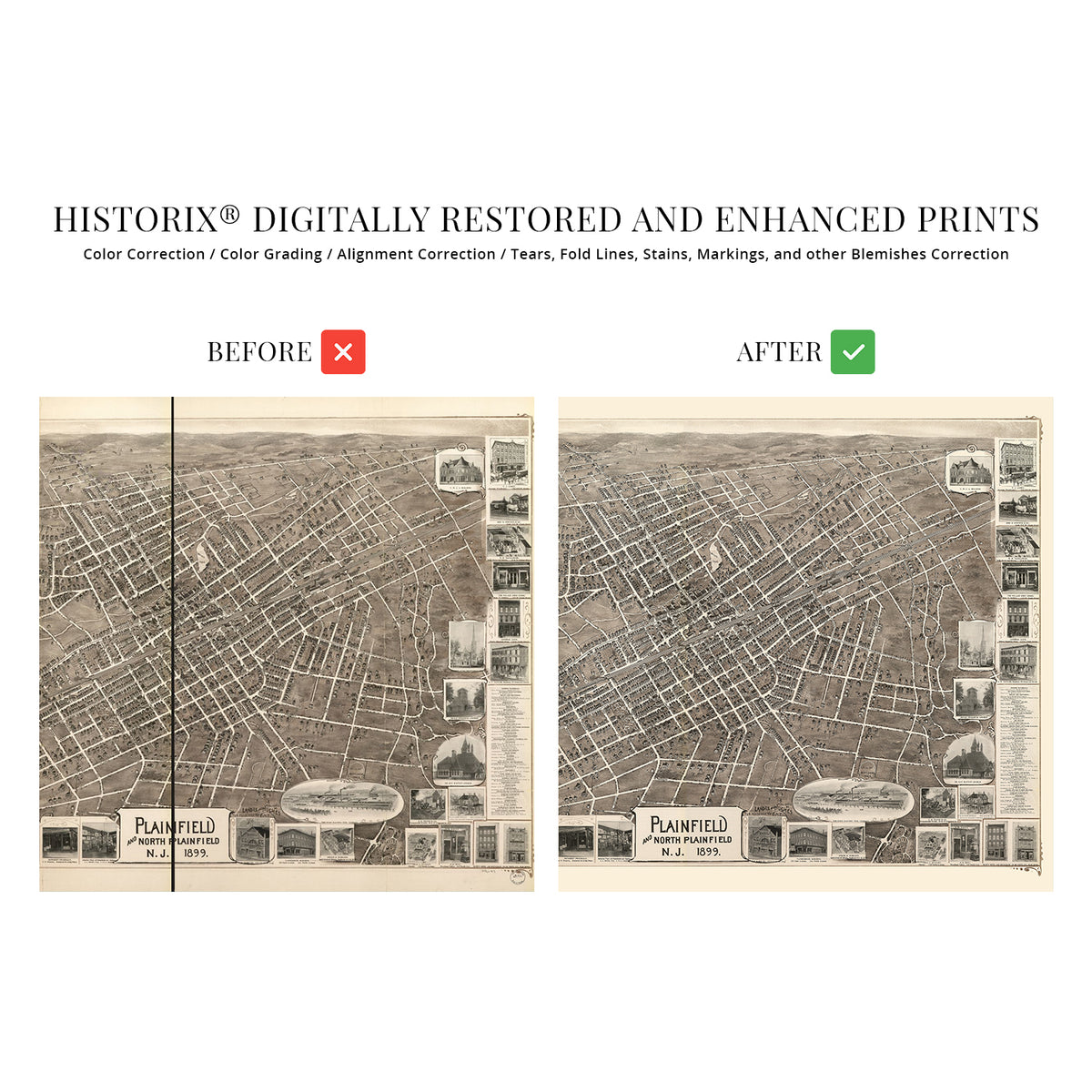 1899 Plainfield & North Plainfield New Jersey Map Wall Art Print ...