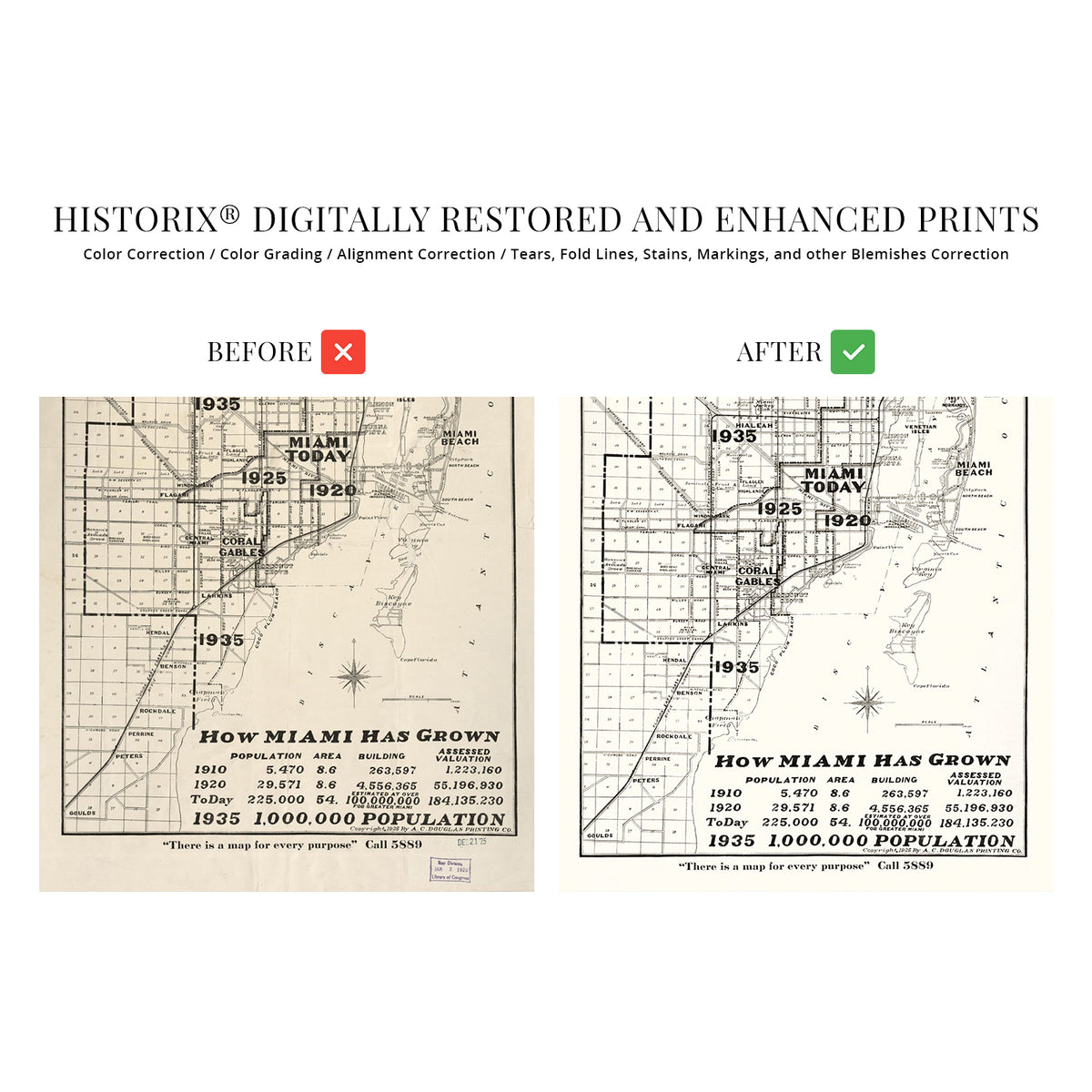 1925 Map of the City of Miami Florida & Environs Wall Art Print ...