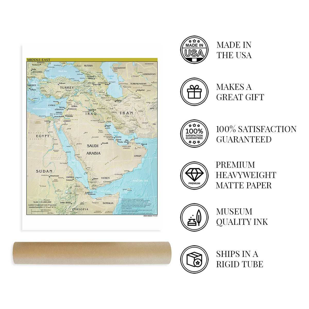 2021 Map of the Middle East Region Wall Art Print – Historic Prints
