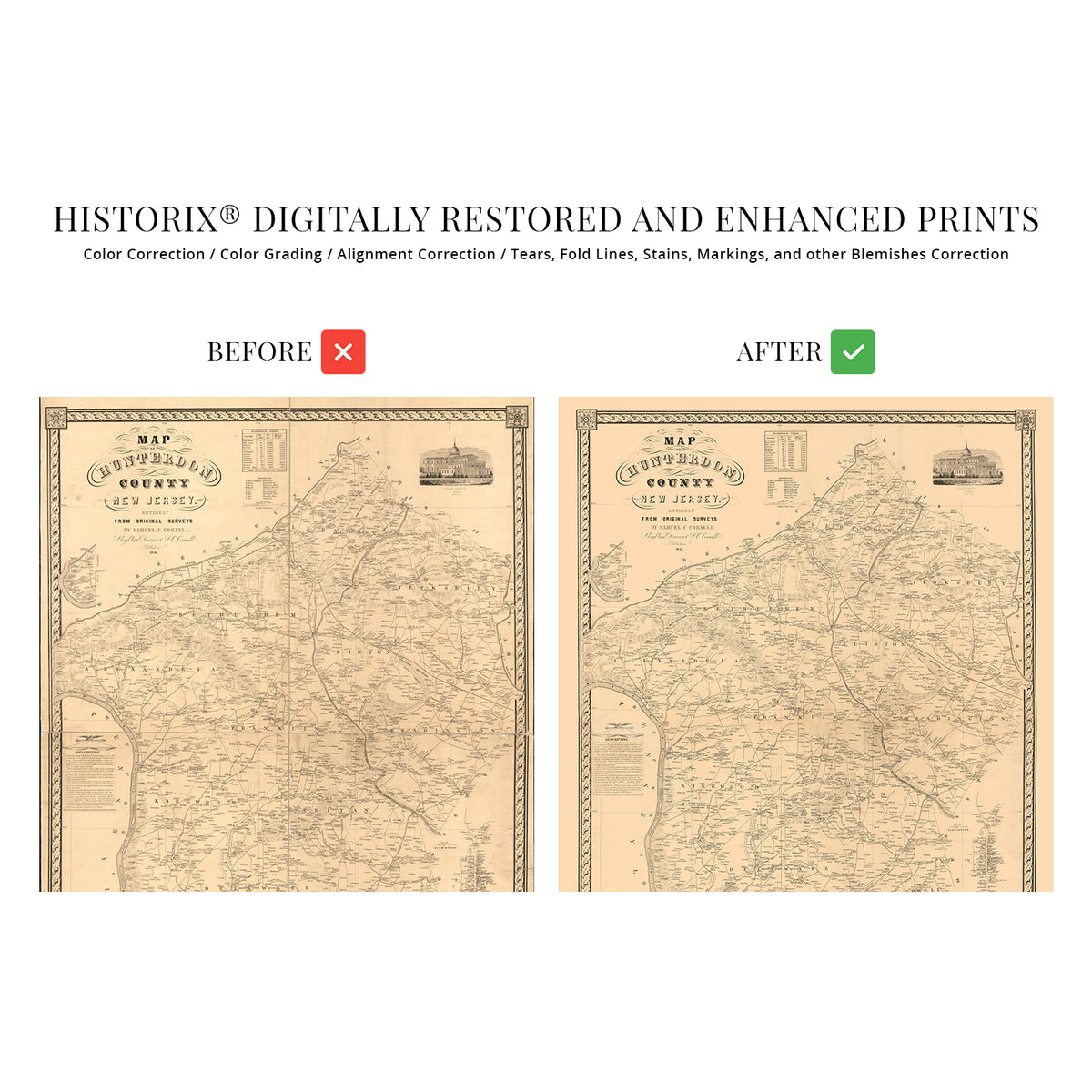 1851 Map of Hunterdon County New Jersey State Wall Art Print – Historic ...