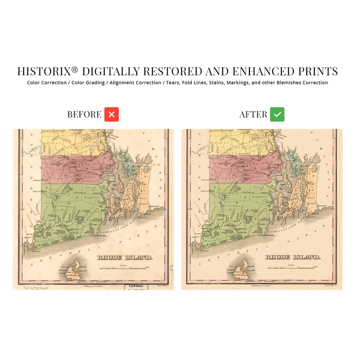 1829 Map of Rhode Island United States Wall Art Print – Historic Prints