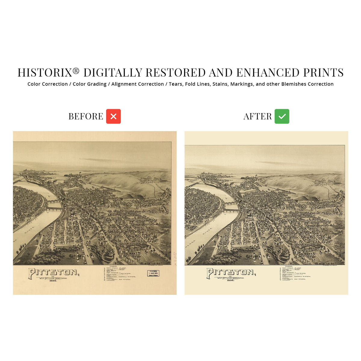 1892 Pittston & West Pittston Pennsylvania Map Wall Art Print ...