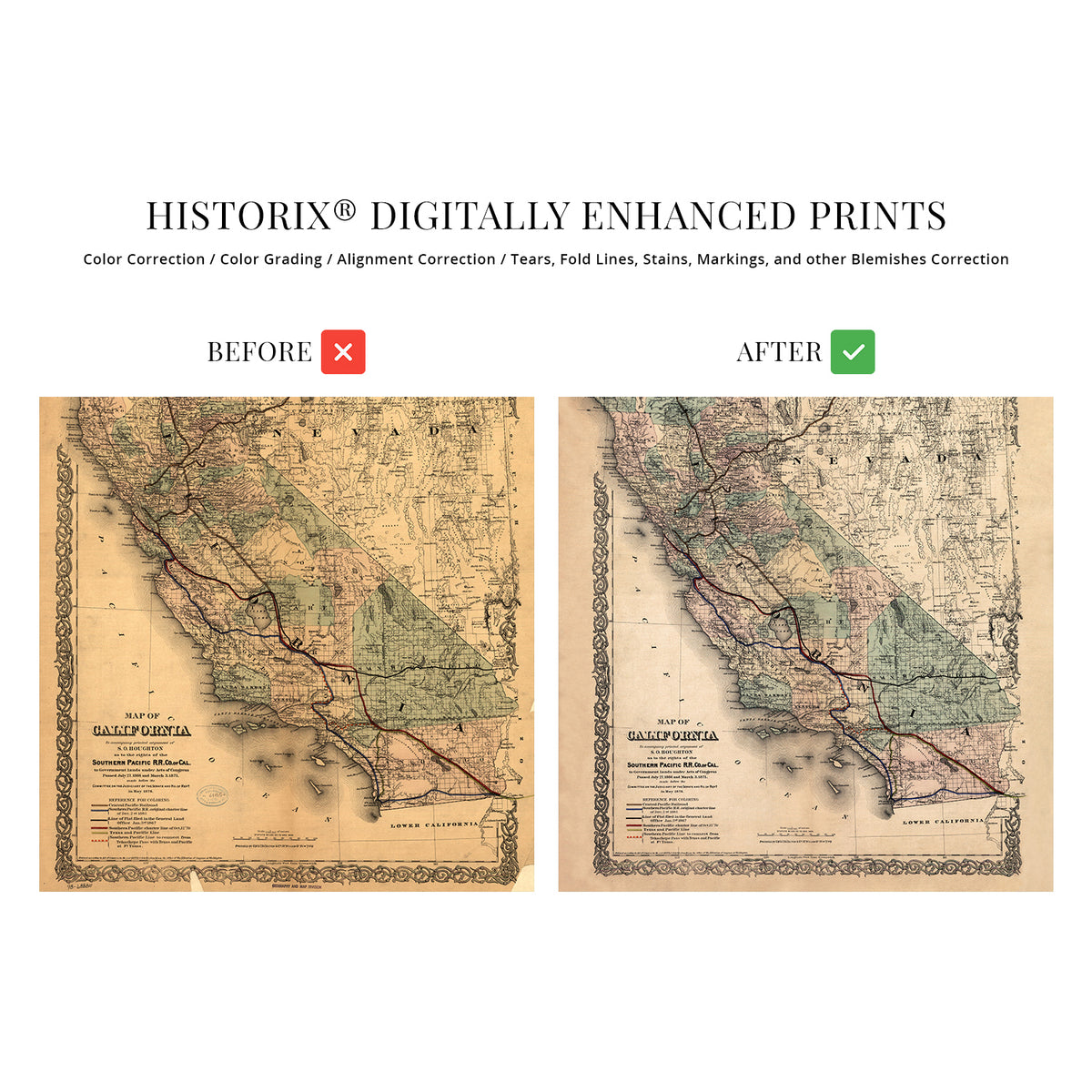1876 Map of California State Including Nevada Wall Art Print – Historic ...