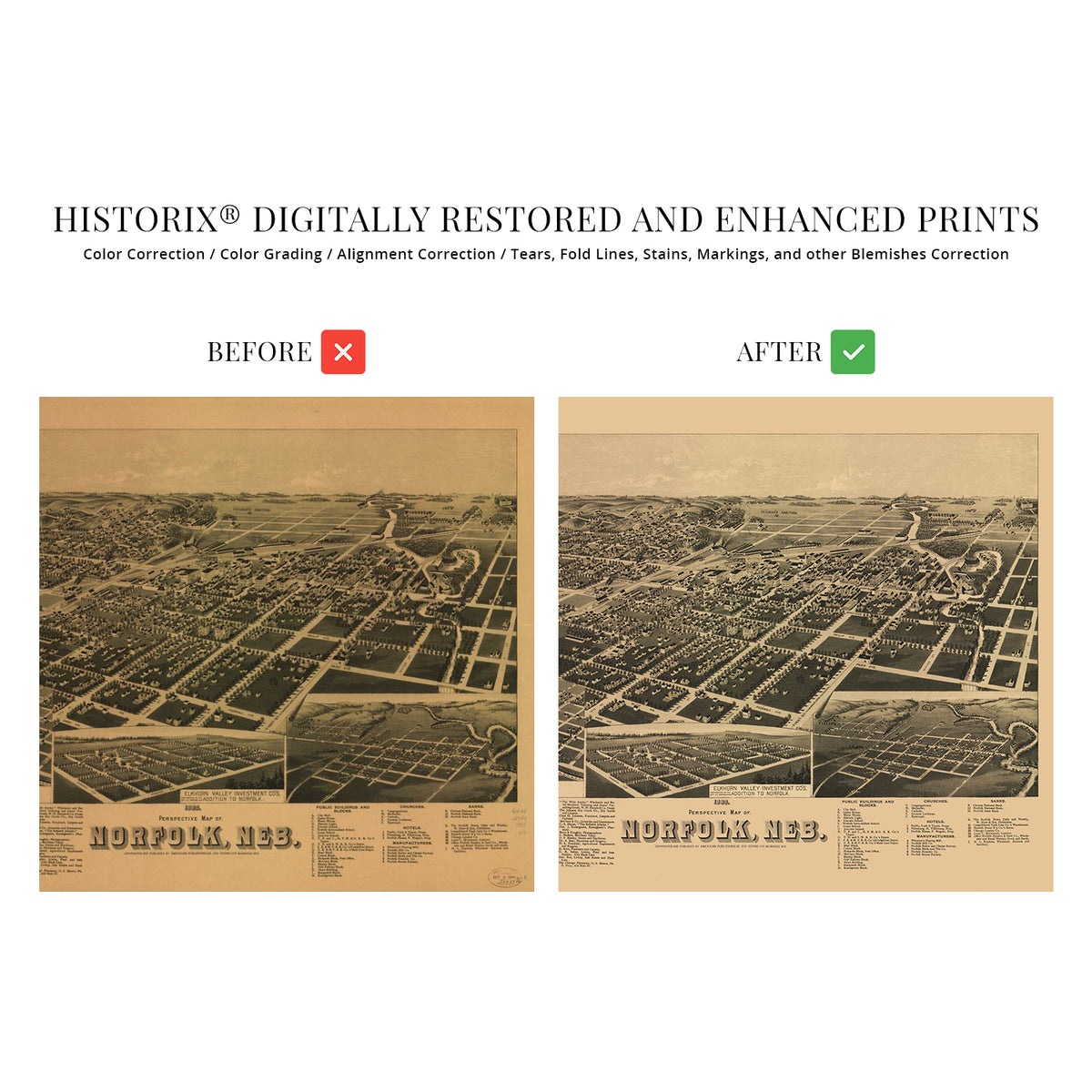 1889 Perspective Map of Norfolk City Nebraska Wall Art Print – Historic ...