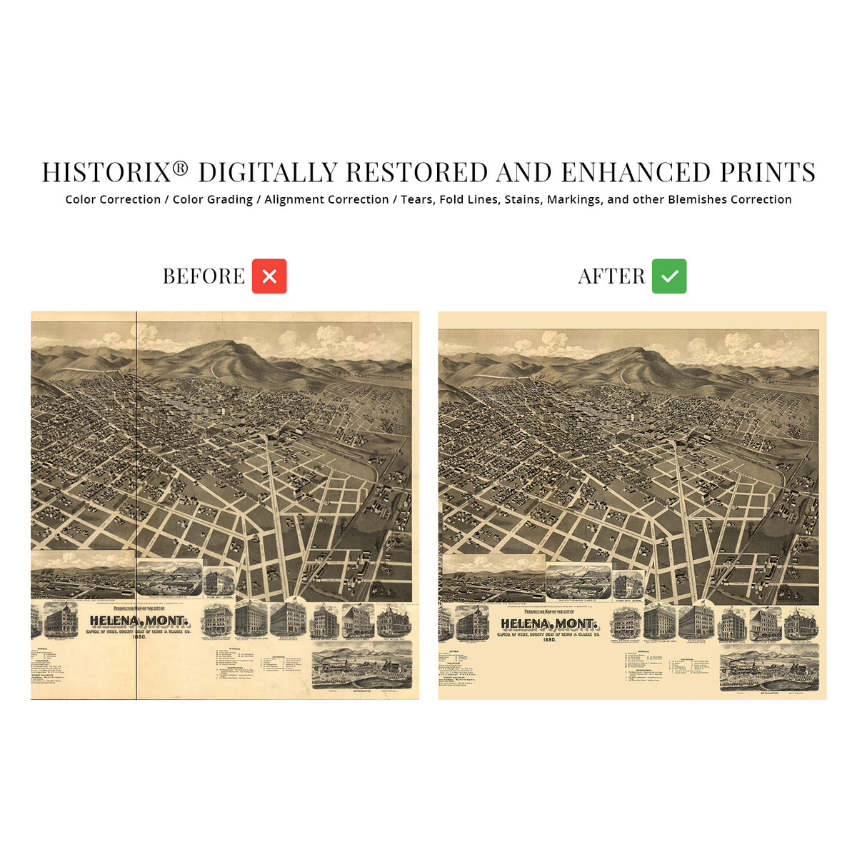 1890 Perspective Map of Helena City Montana State Wall Art Print ...