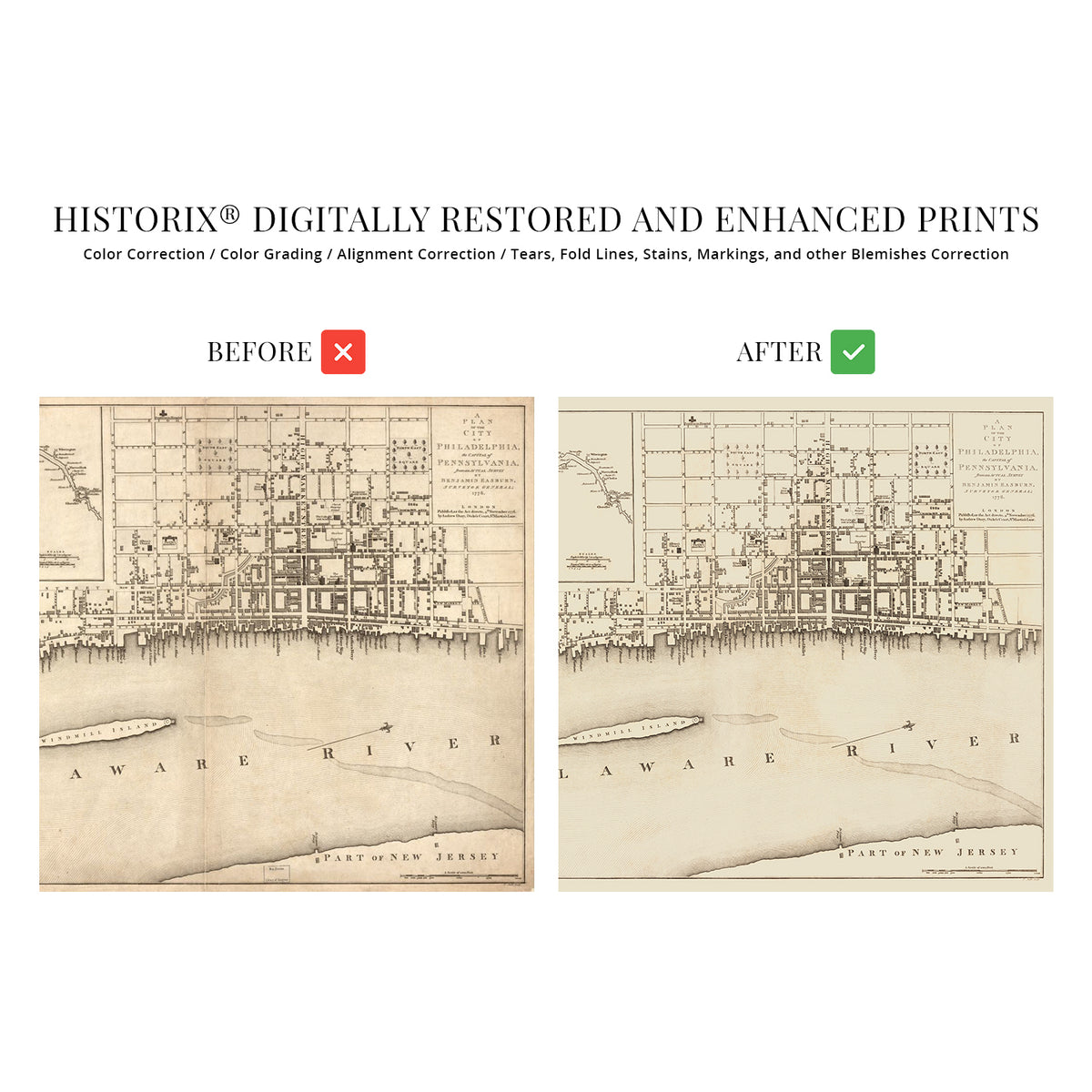 1776 Plan of Philadelphia City Pennsylvania Map Wall Art Print ...
